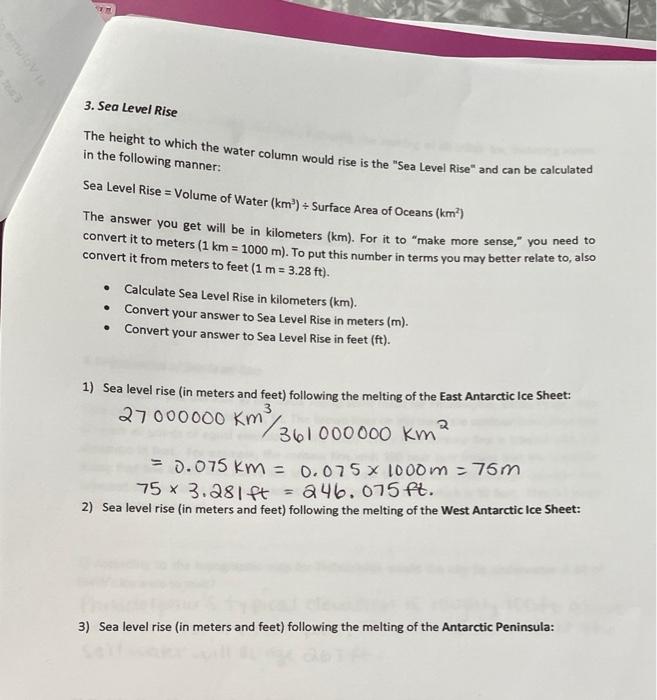Solved 3. Sea Level Rise The height to which the water | Chegg.com