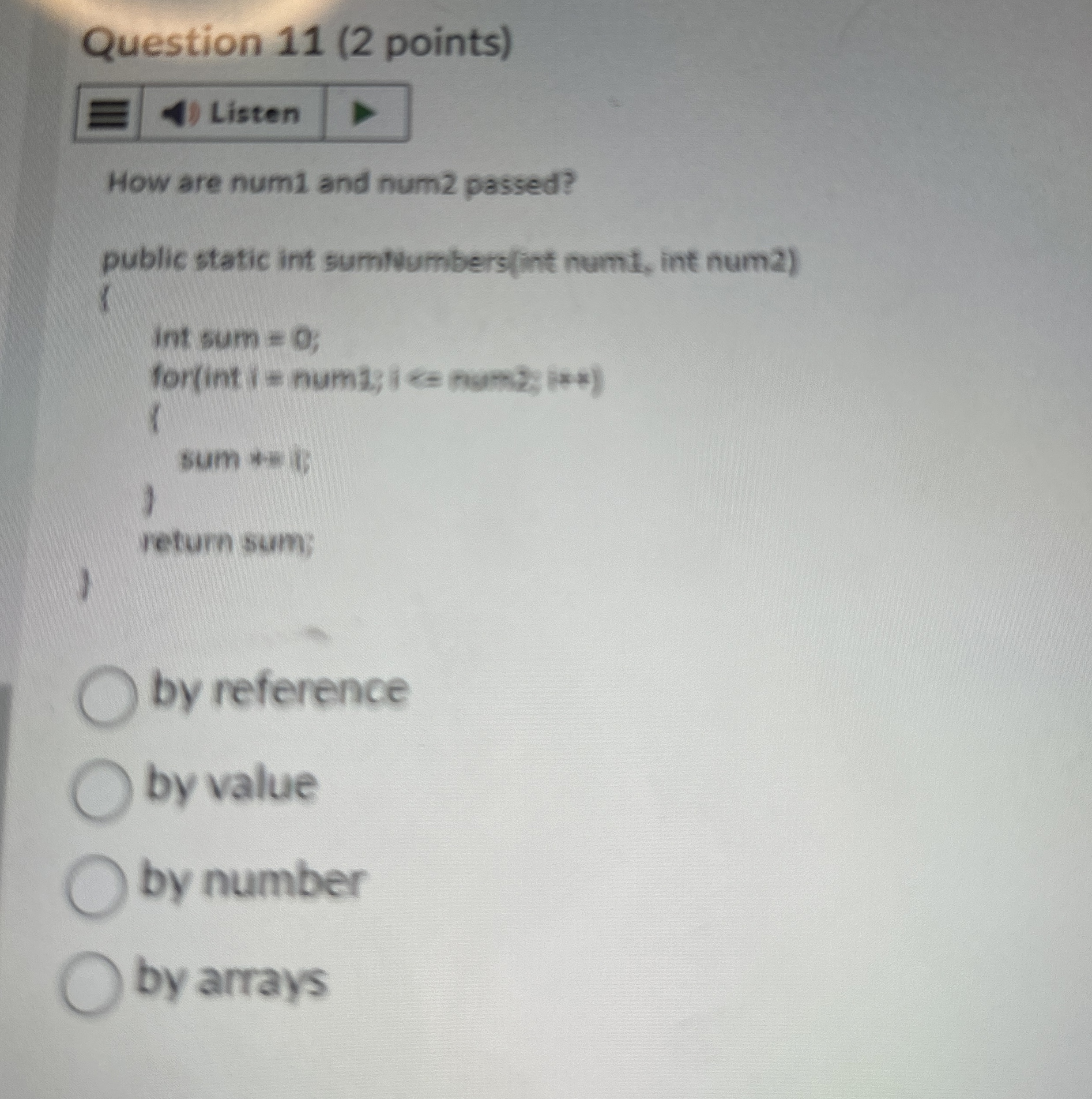 Solved Question 11 (2 ﻿points)How are num1 ﻿and num2 | Chegg.com