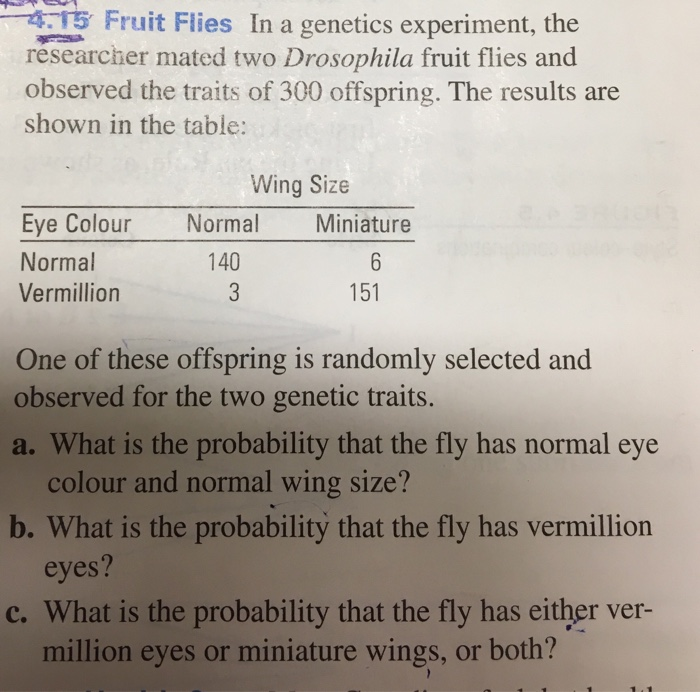 Solved 24.15 Fruit Flies In a genetics experiment, the | Chegg.com