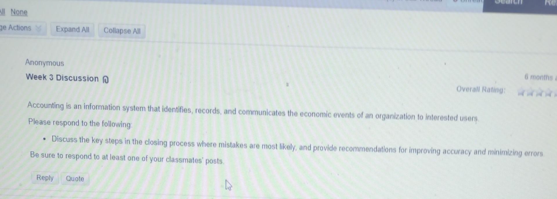 Solved Anonymous Week 3 Discussion 0 Accounting is an | Chegg.com
