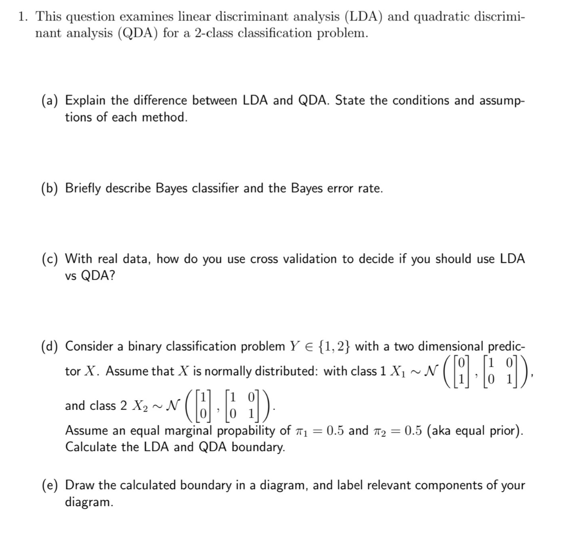 Solved This question examines linear discriminant analysis | Chegg.com