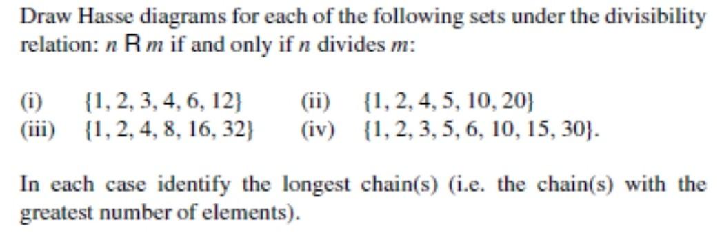 Draw Hasse diagrams for each of the following sets | Chegg.com