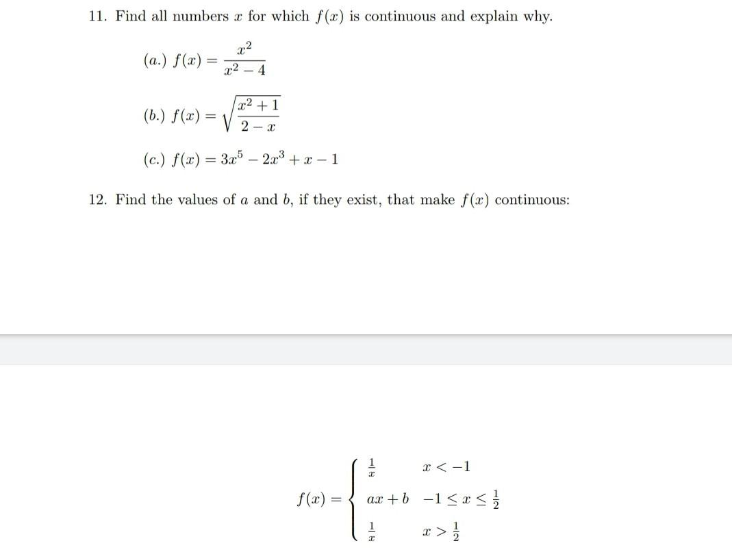 Solved 11. Find all numbers x for which f(x) is continuous | Chegg.com