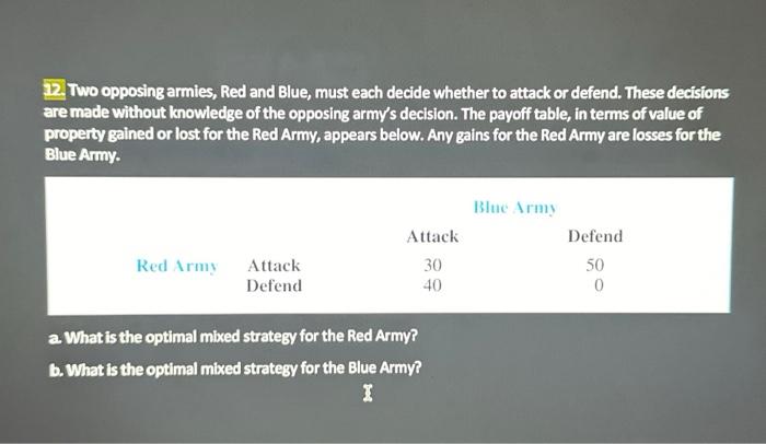 Solved 12. Two opposing armies, Red and Blue, must each | Chegg.com