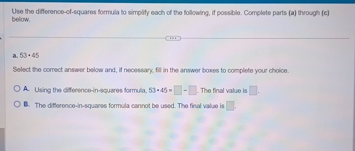 Solved Use the difference-of-squares formula to simplify | Chegg.com