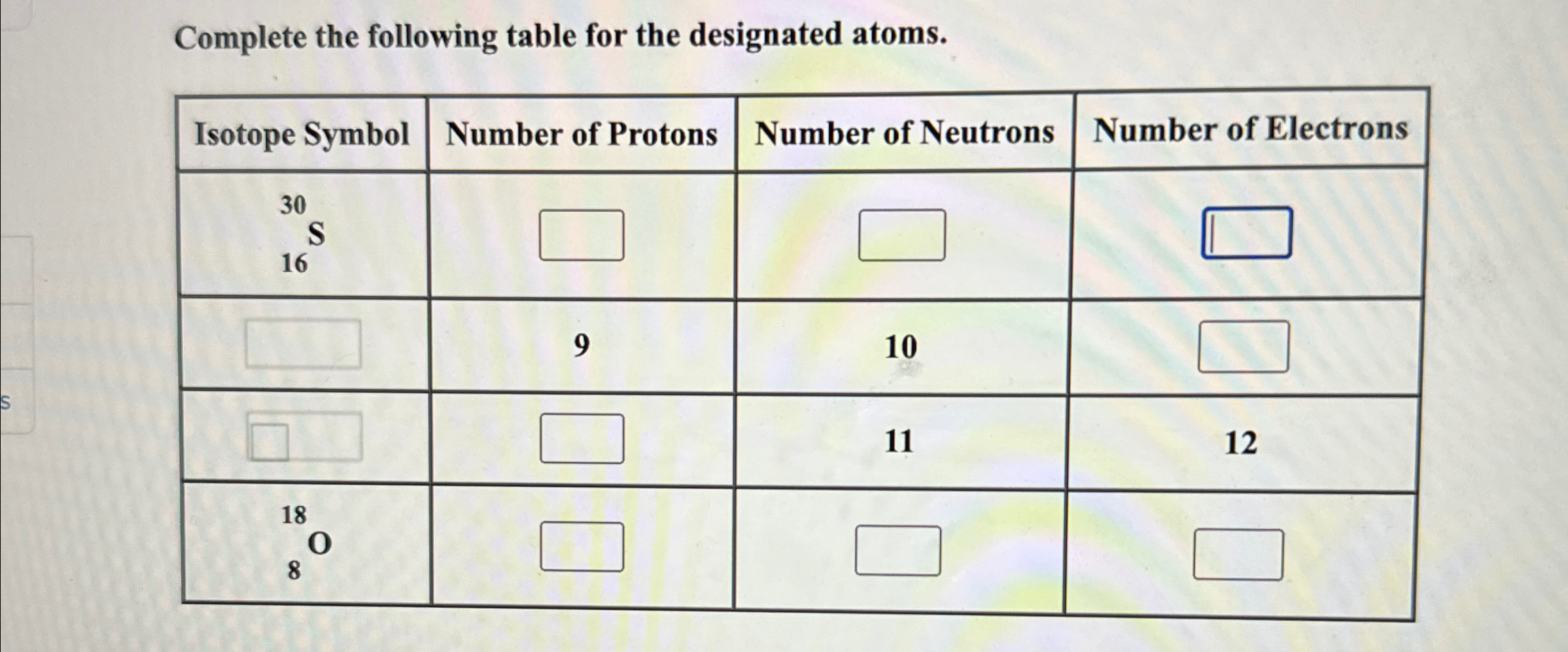 Solved Complete the following table for the designated | Chegg.com