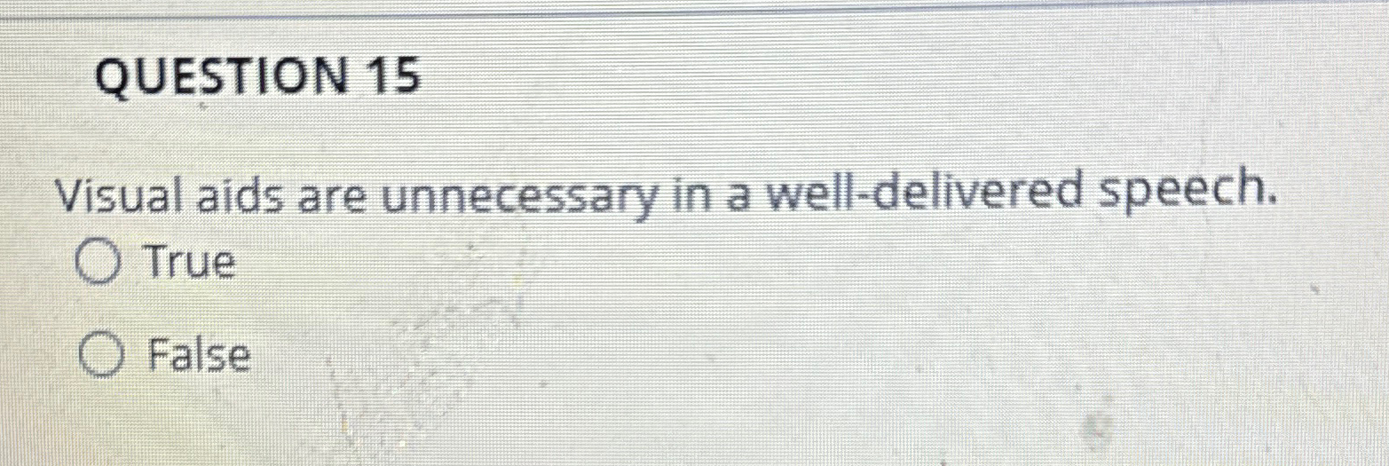 Solved QUESTION 15Visual aids are unnecessary in a | Chegg.com