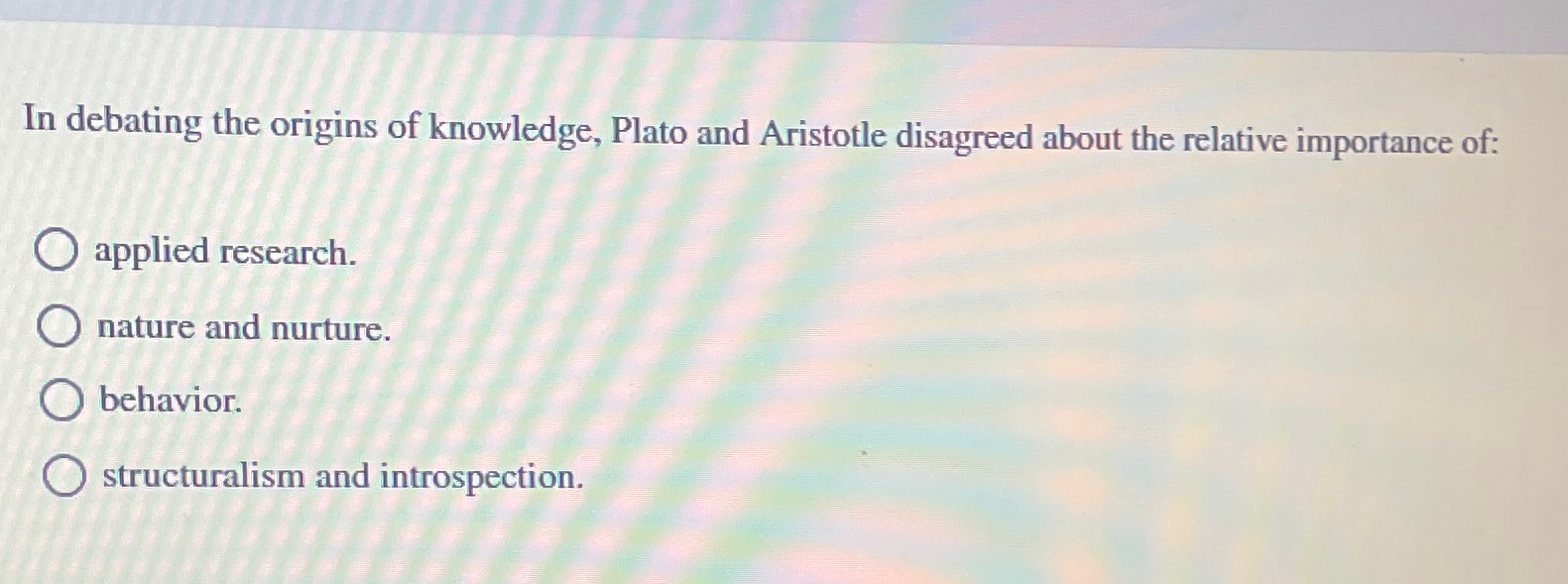 Solved In debating the origins of knowledge, Plato and | Chegg.com