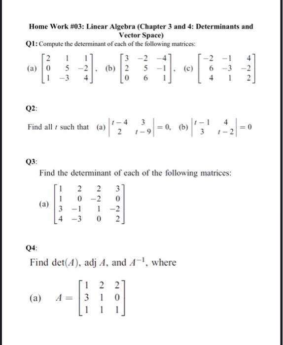 Solved Home Work \#03: Linear Algebra (Chapter 3 and 4: | Chegg.com