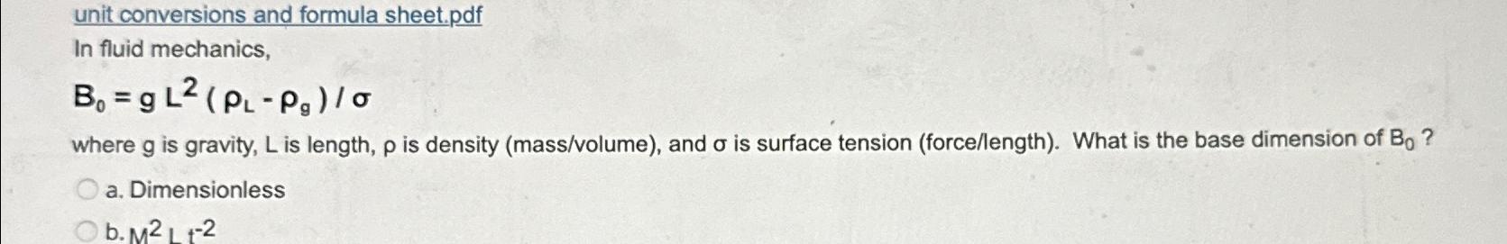 Solved unit conversions and formula sheet.pdf\\nIn fluid | Chegg.com