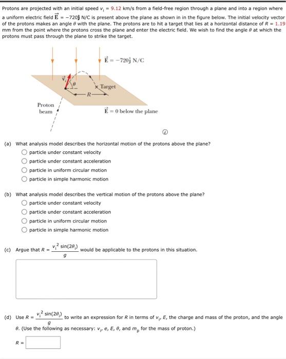 Solved Protons are projected with an initial speed v1=9.12 | Chegg.com