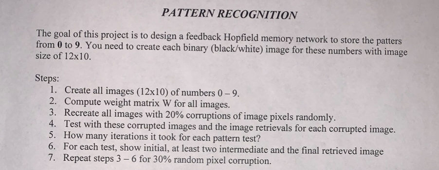 Solved PATTERN RECOGNITIONThe goal of this project is to | Chegg.com