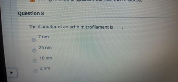 Solved Question 8 The diameter of an actin microfilament is | Chegg.com