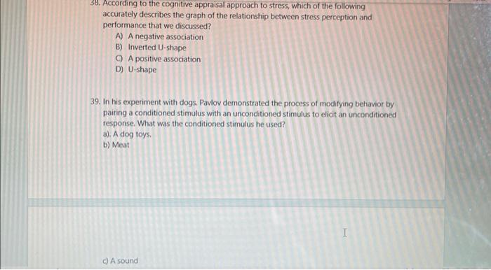 Solved 38. According to the cognitive appraisal approach to | Chegg.com