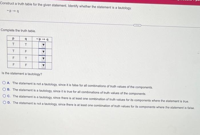 Solved Construct a truth table for the given statement. | Chegg.com