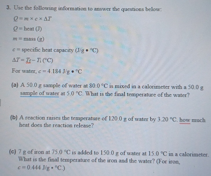 Solved Use the following information to answer the questions | Chegg.com