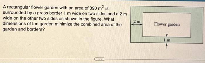 Solved A rectangular flower garden with an area of 390 m2 is | Chegg.com