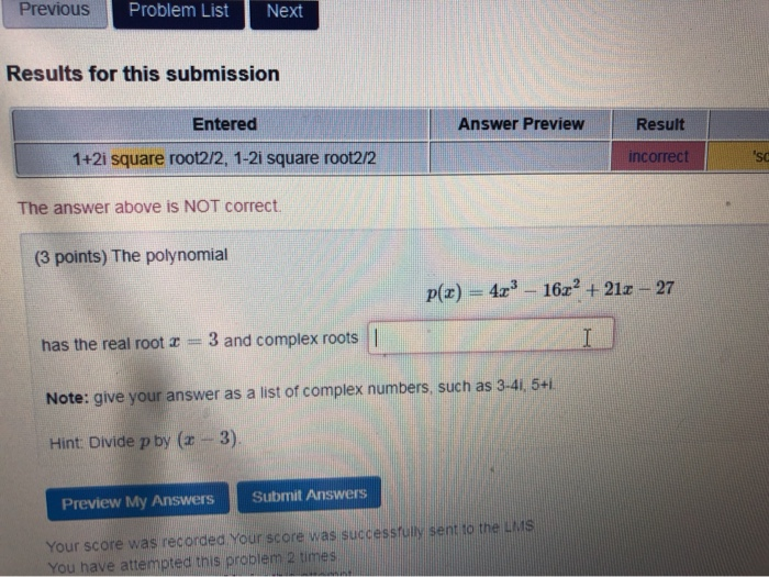 Solved Previous Problem List Next Results for this | Chegg.com