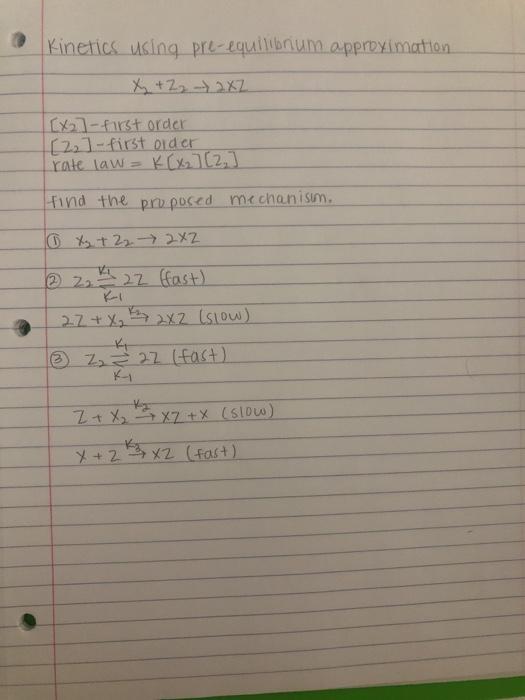 Solved Kinetics using pre-equilibrium approximation X + Z2 + | Chegg.com