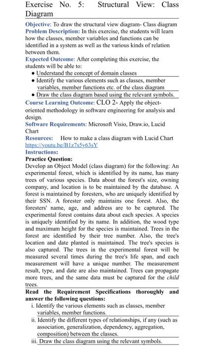 Solved Exercise No. 5: Structural View: Class Diagram | Chegg.com