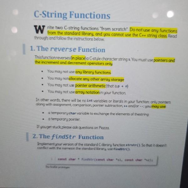 Solved C-String Functions W . from the standard library, and | Chegg.com