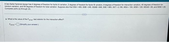 Solved A) what is the fstat statistic for interaction | Chegg.com