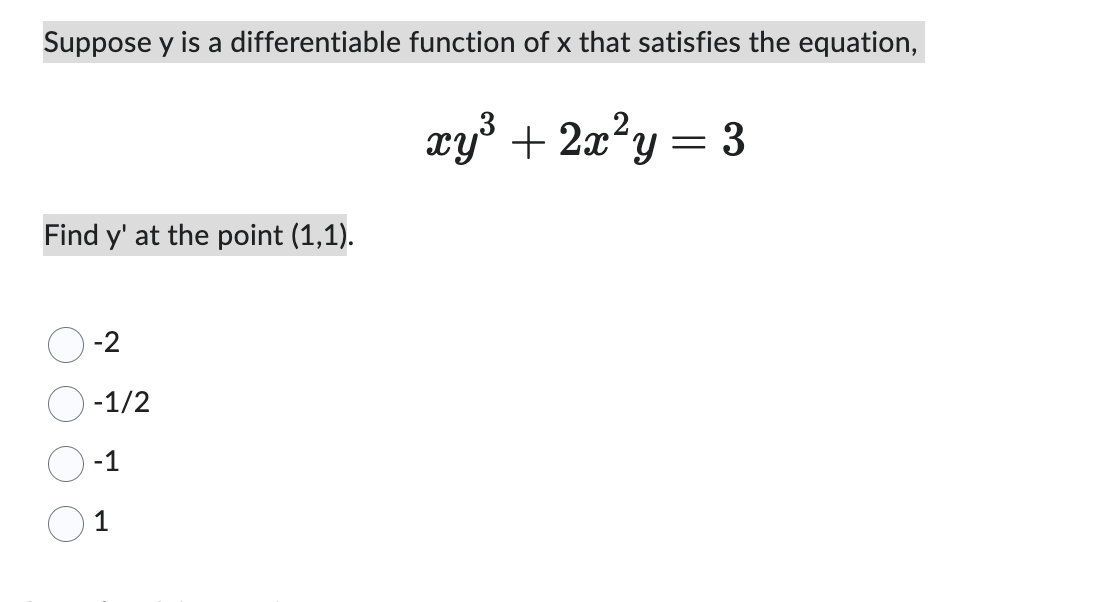 Solved Suppose y ﻿is a differentiable function of x ﻿that | Chegg.com