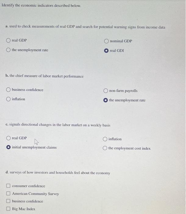 Solved Identify the economic indicators described below. a. | Chegg.com