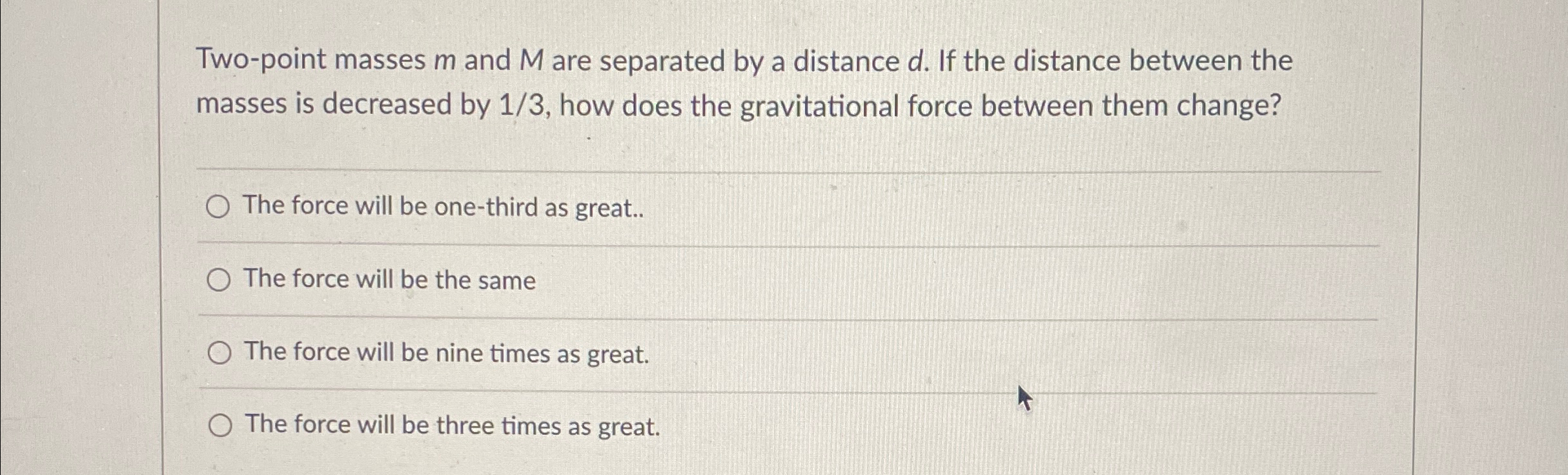 Solved Two-point masses m ﻿and M ﻿are separated by a | Chegg.com