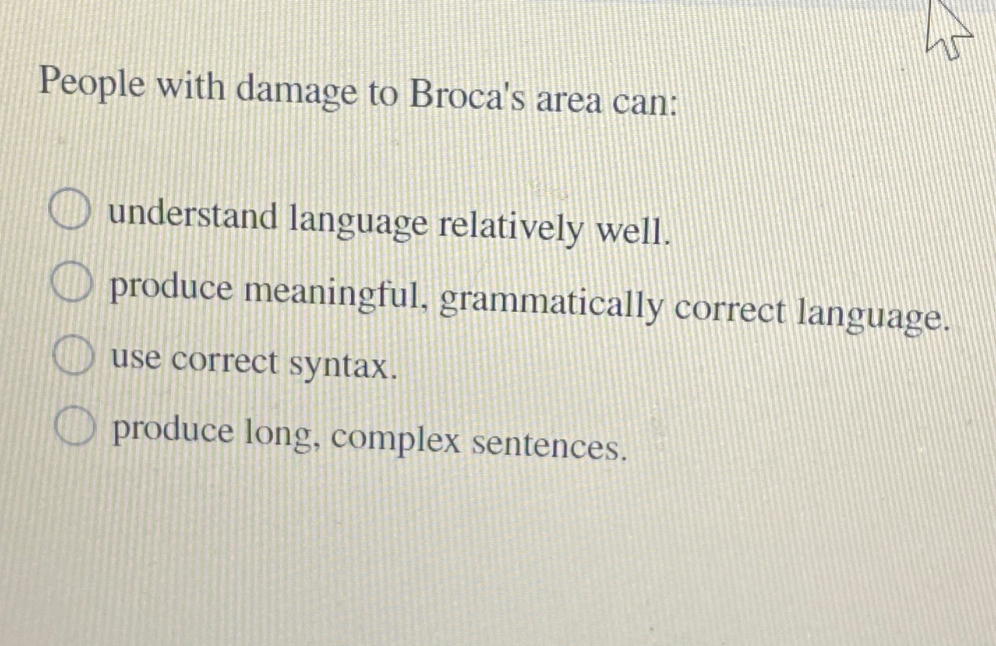 Solved People with damage to Broca's area can:understand | Chegg.com