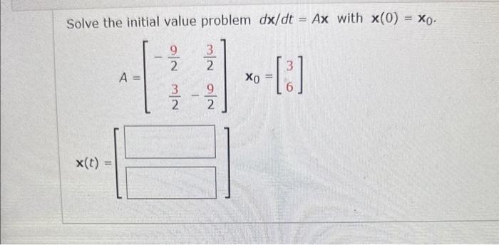 Solved Solve the initial value problem dx/dt=Ax with | Chegg.com