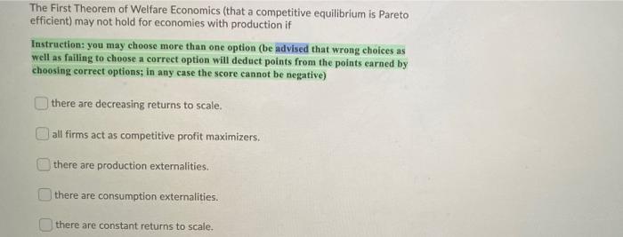 Solved The First Theorem of Welfare Economics (that a | Chegg.com