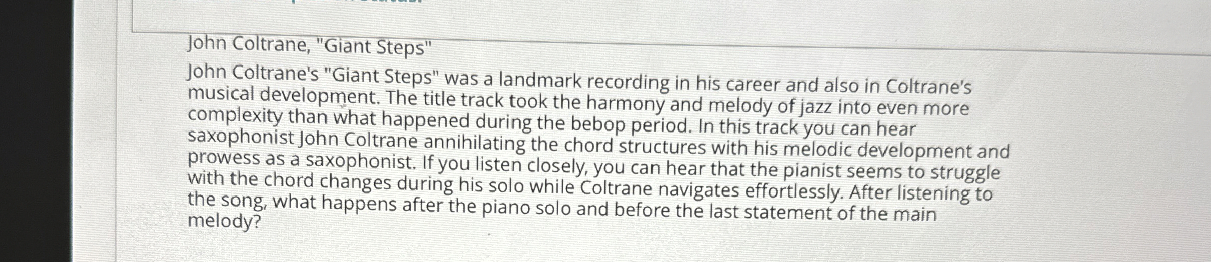 Solved John Coltrane, "Giant Steps"John Coltrane's "Giant | Chegg.com