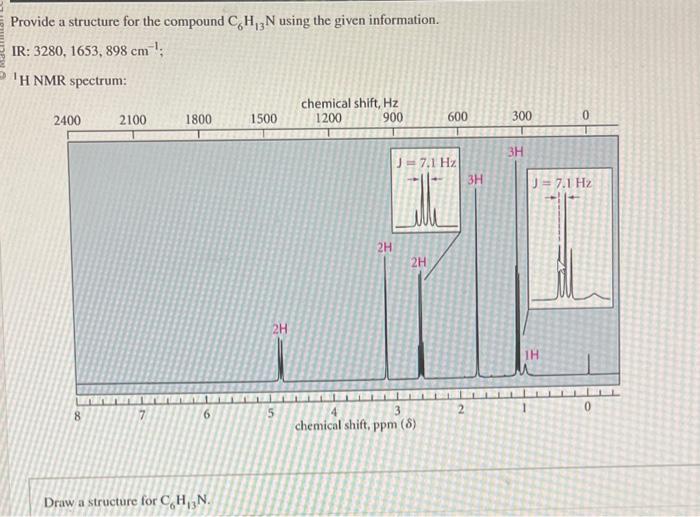 Solved Provide a structure for the compound C6H13N using the | Chegg.com