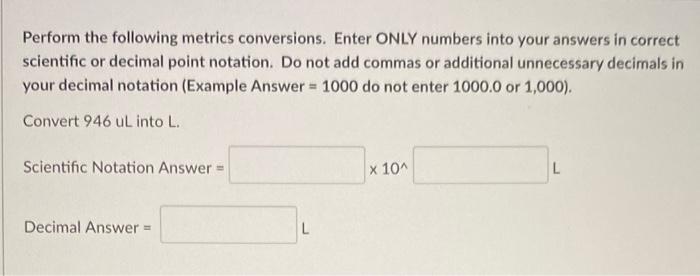 Solved Perform the following metrics conversions. Enter ONLY | Chegg.com