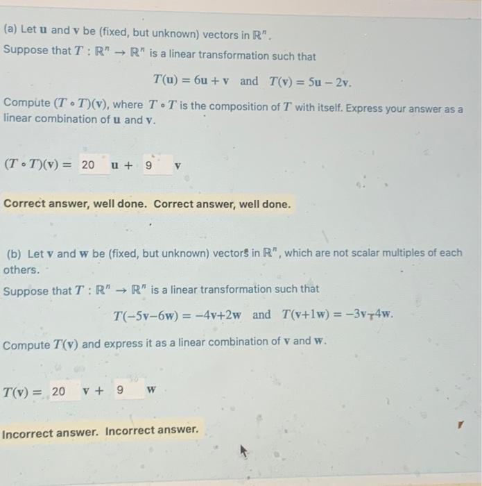 Solved (a) Let u and v be (fixed, but unknown) vectors in | Chegg.com