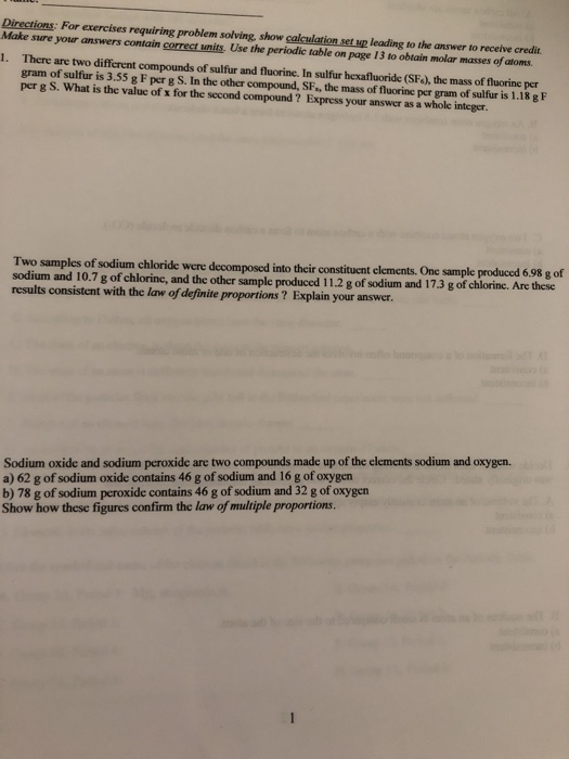 Solved Directions: For exercises requiring problem solving, | Chegg.com