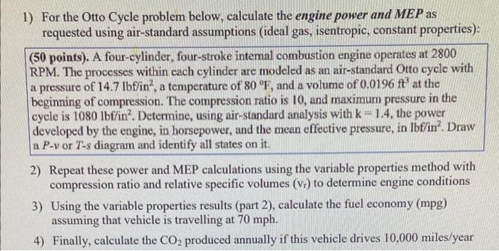 Solved 1 For The Otto Cycle Problem Below Calculate The