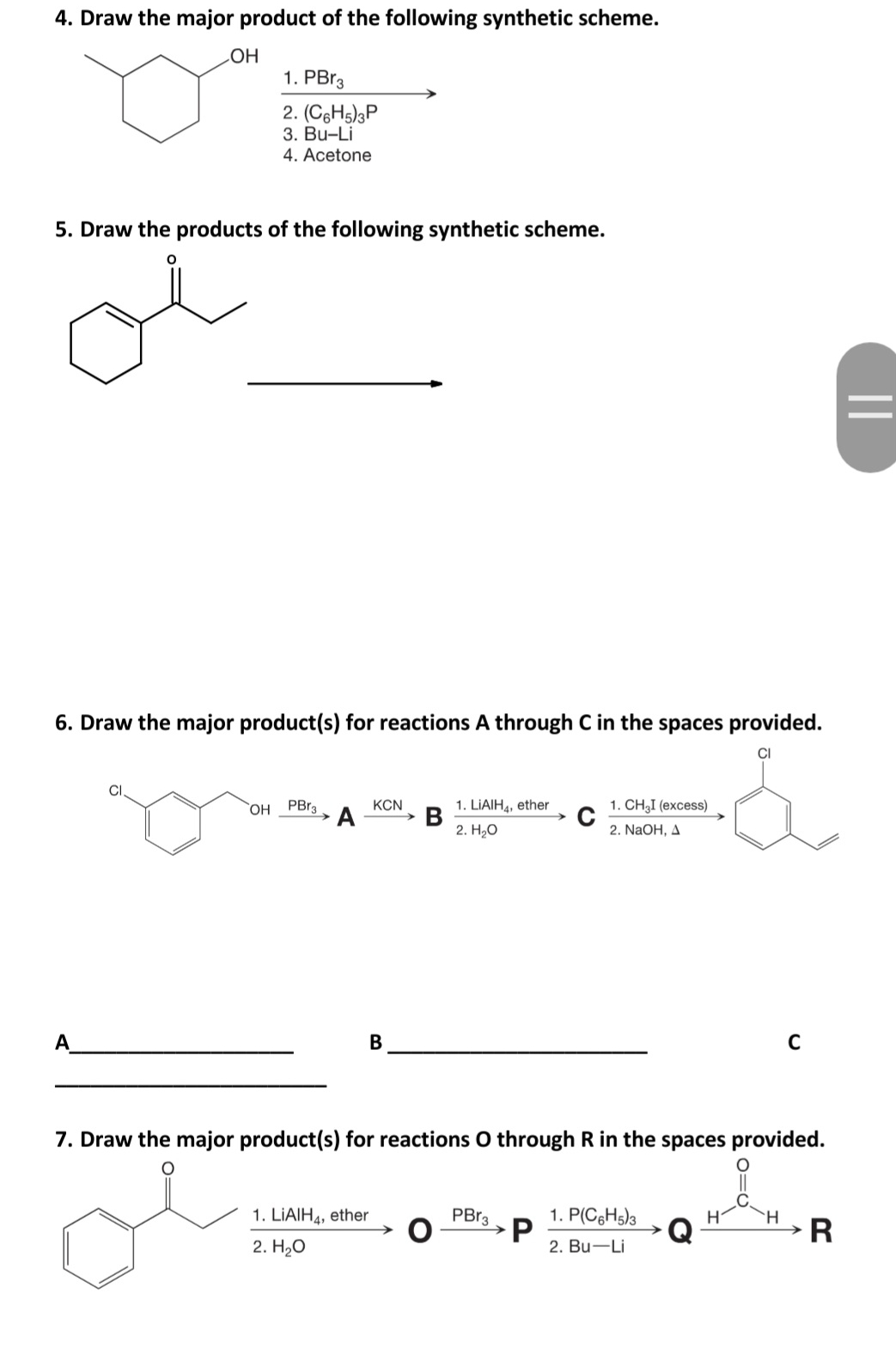Help with eachDraw the major product of the following | Chegg.com