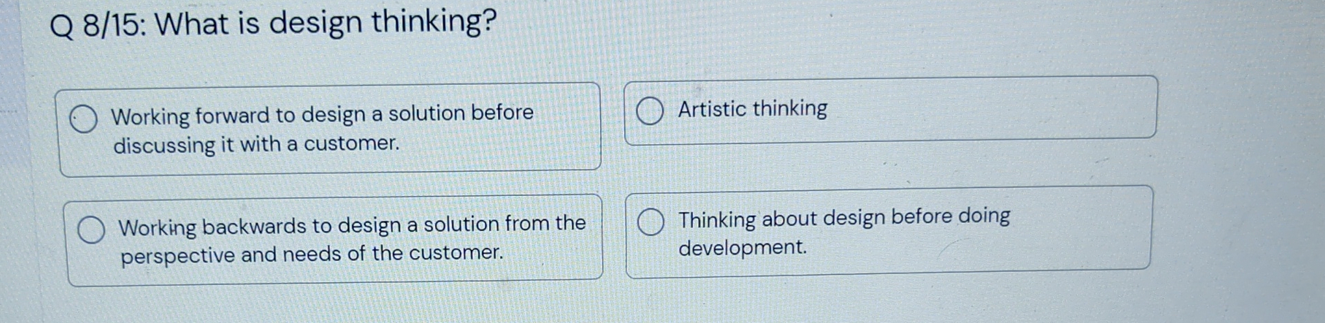Solved Q 8/15: What is design thinking?Working forward to | Chegg.com