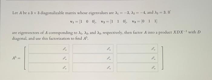 Solved Let A be a 3×3 diagonalizable matrix whose | Chegg.com