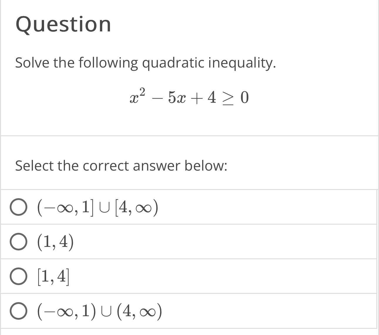 Solved QuestionSolve the following quadratic | Chegg.com