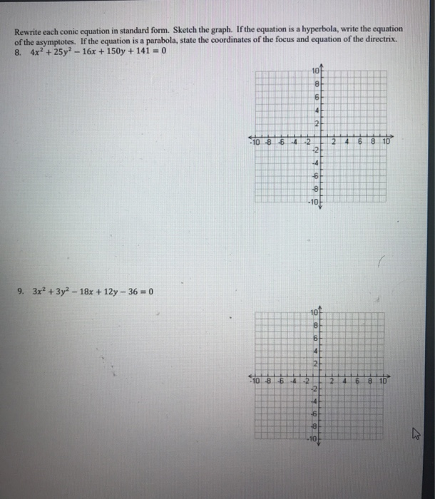 Solved Rewrite each conic equation in standard form. Sketch | Chegg.com