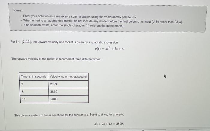 Solved Format: - Enter your solution as a matrix or a column | Chegg.com