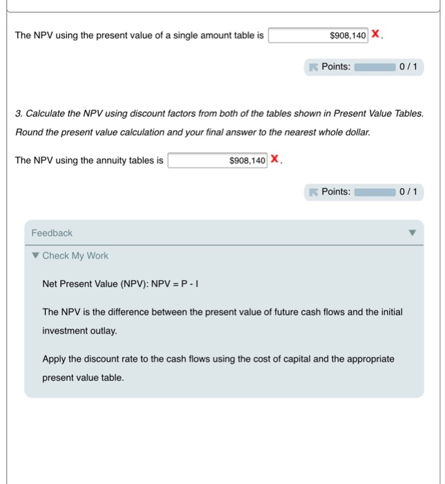 Solved The NPV using the present value of a single amount | Chegg.com
