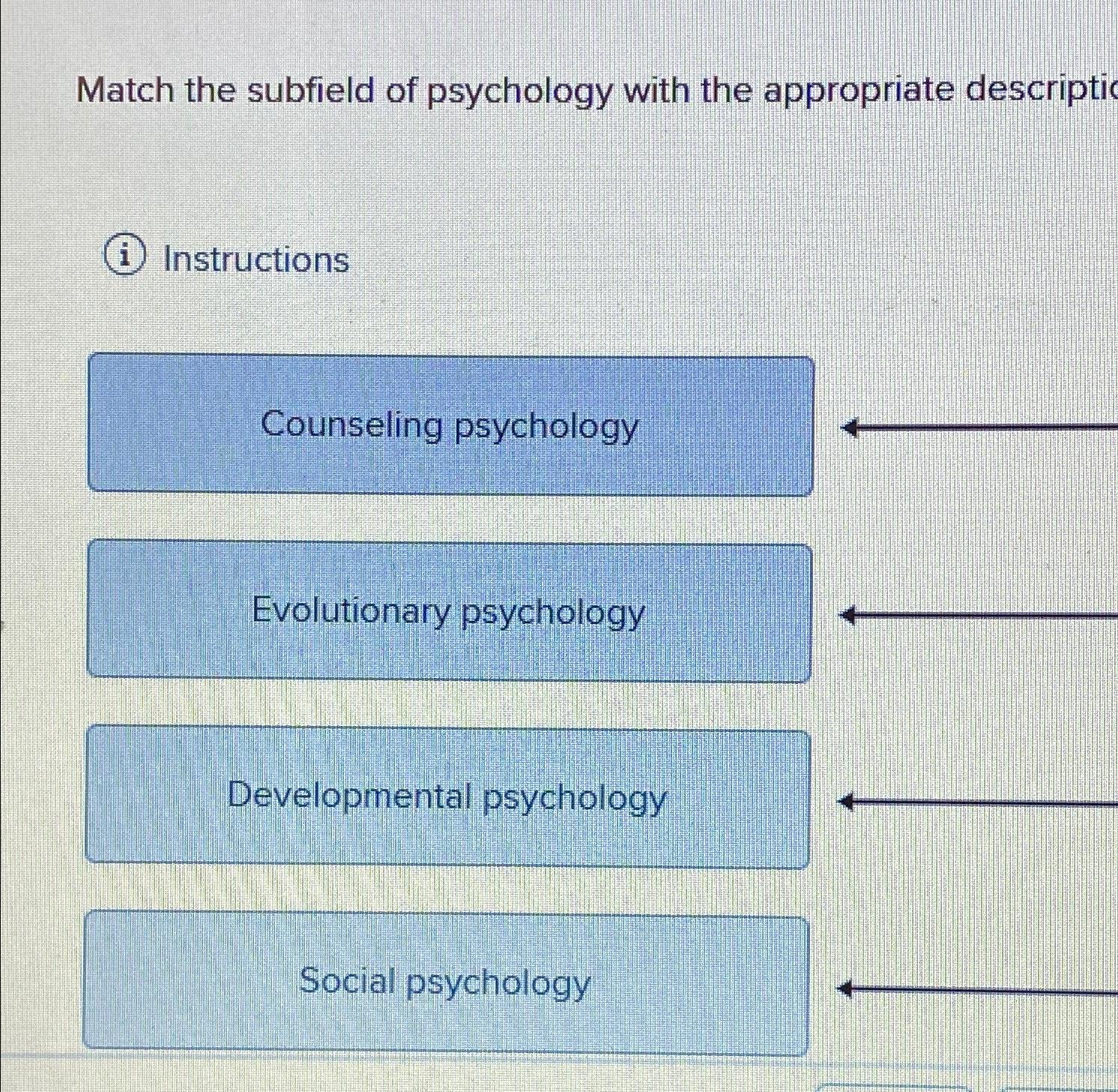 Solved Match the subfield of psychology with the appropriate | Chegg.com