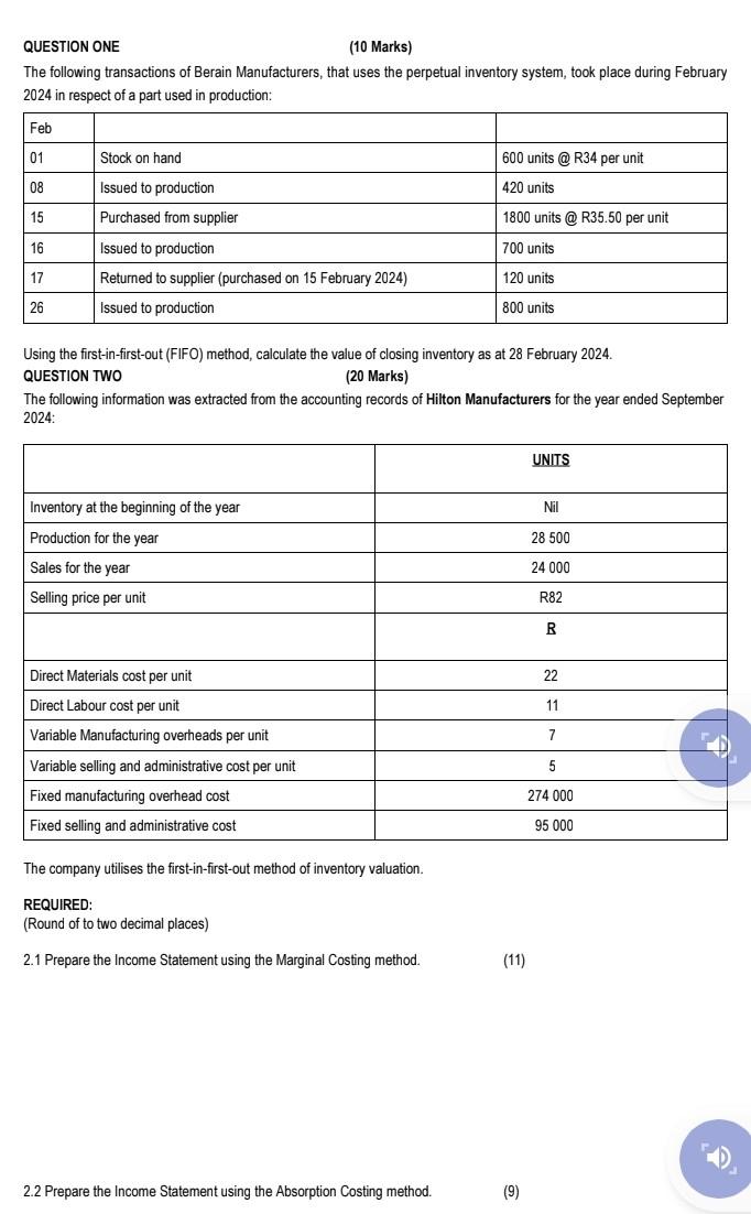 Solved QUESTION ONE (10 Marks) The following transactions of | Chegg.com