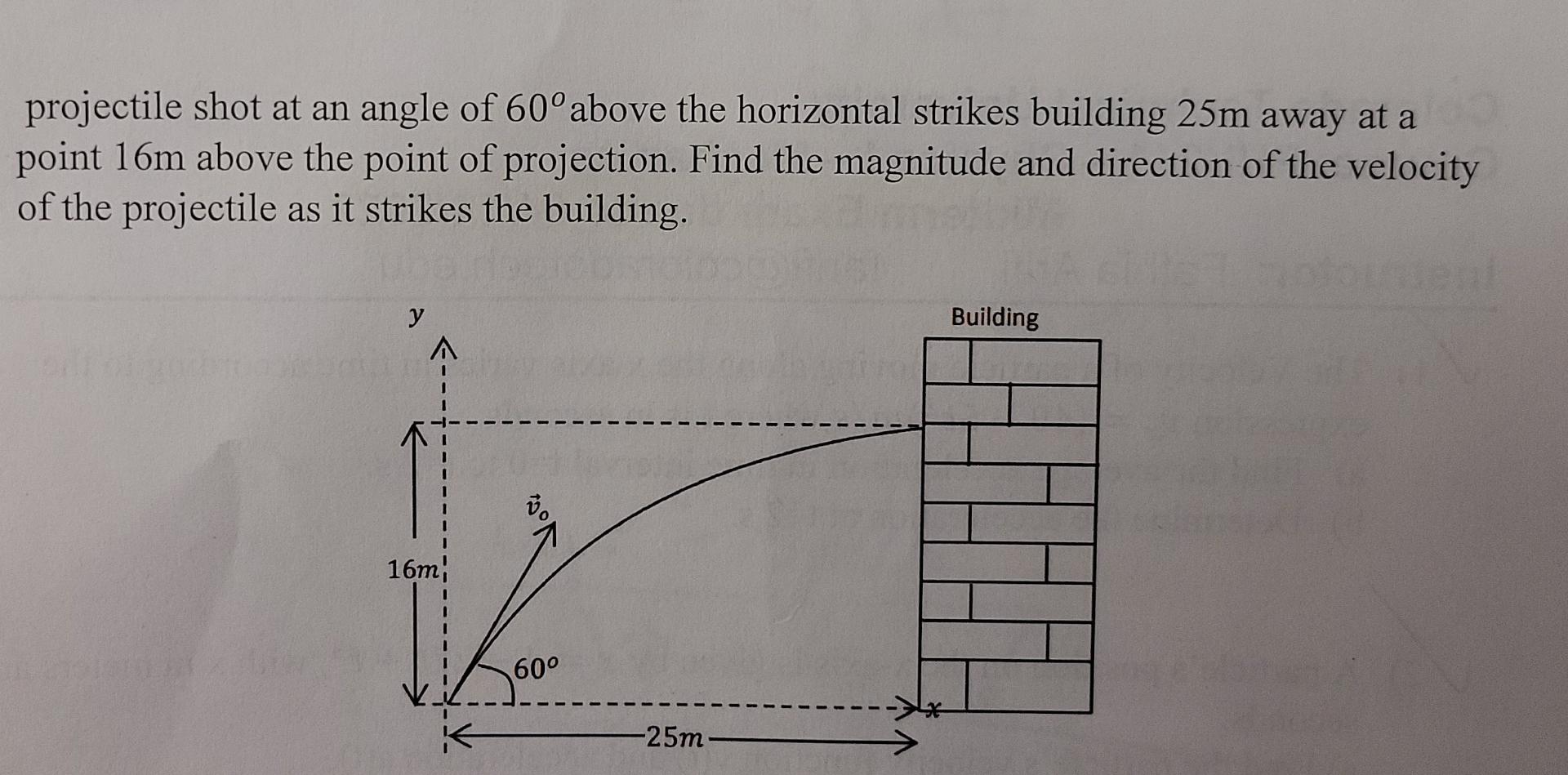 Solved projectile shot at an angle of 60°above the | Chegg.com