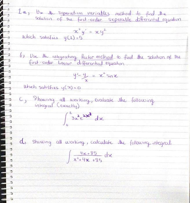 Solved 1a Use The Separation Variables Mithod To Find The
