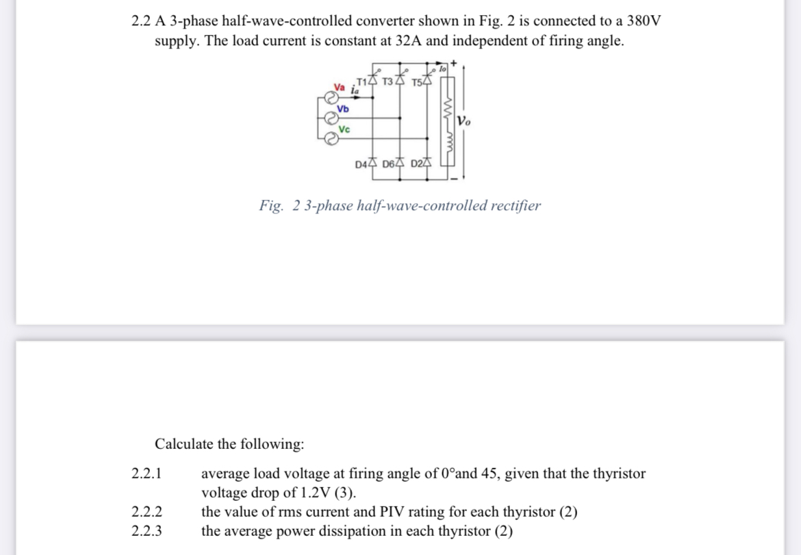 Solved 2.2 ﻿A 3-phase half-wave-controlled converter shown | Chegg.com